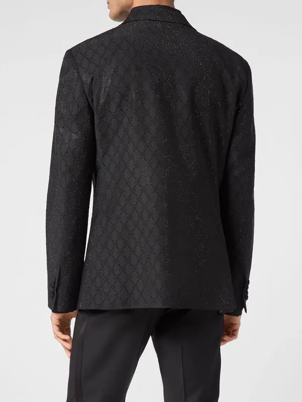 Philipp Plein Monogram Slim Fit Wool-blend Blazer With Hexagon Logo