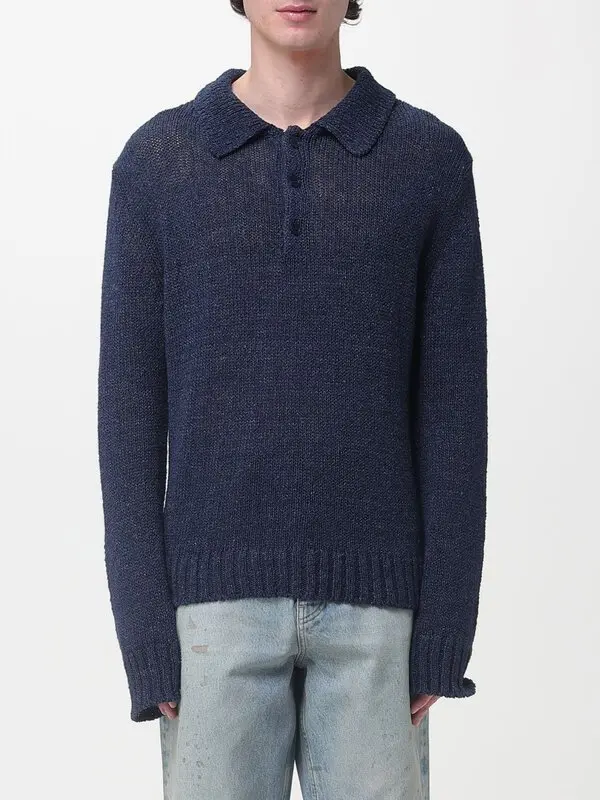 SUNFLOWER Cotton And Linen Knit Polo Shirt - Blue