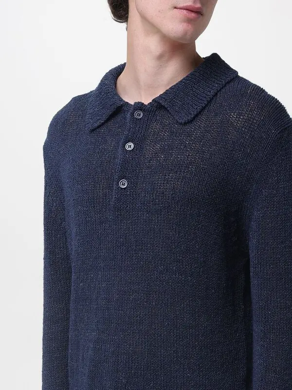 SUNFLOWER Cotton And Linen Knit Polo Shirt - Blue