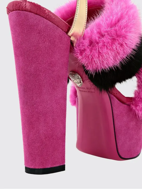 Philipp Plein Striped Suede And Fur Platform Sandals - Fuchsia