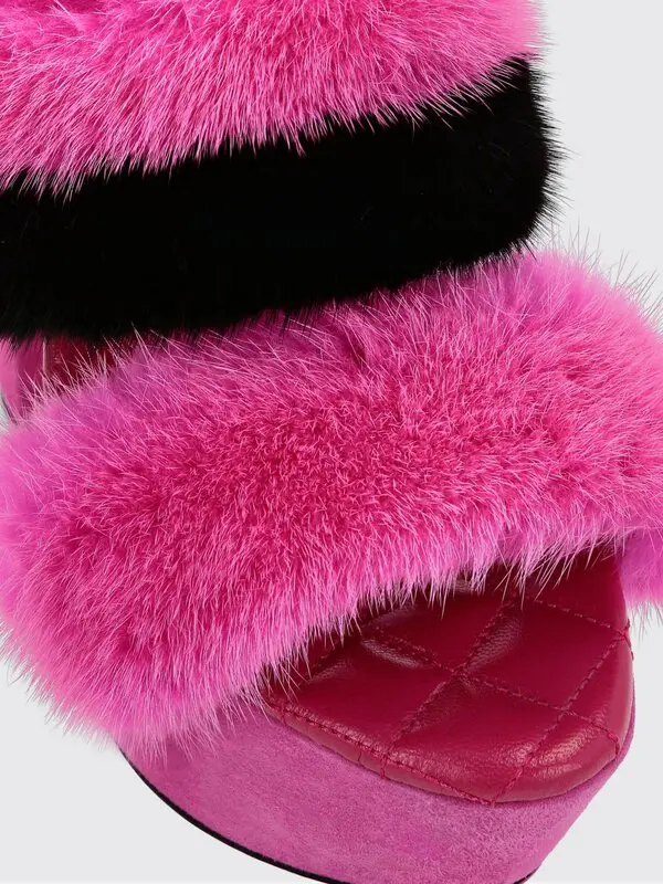 Philipp Plein Striped Suede And Fur Platform Sandals - Fuchsia