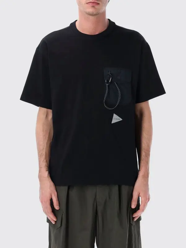 AND WANDER Cotton Blend T-shirt With Pocket - Black