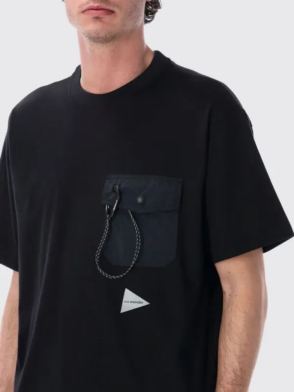 AND WANDER Cotton Blend T-shirt With Pocket - Black