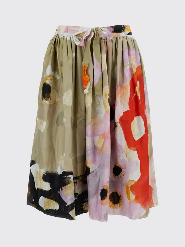 DANIELA GREGIS Draped A-line Floral-pattern Cotton Midi Skirt