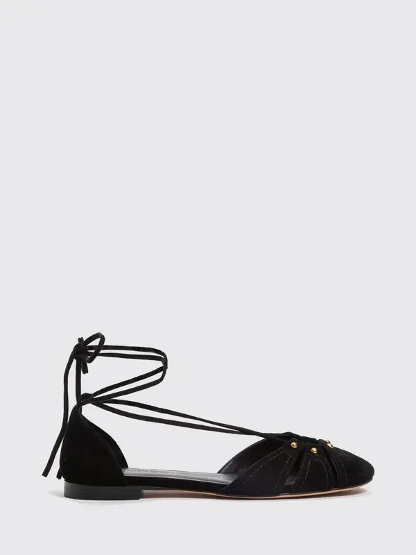 TWINSET Suede Ballerinas With Stud Embellishments And Tie Fastening - Black