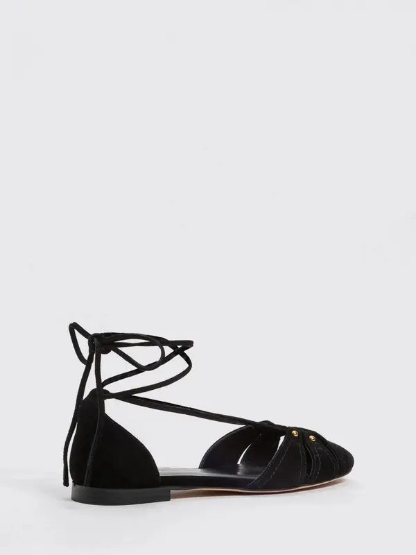 TWINSET Suede Ballerinas With Stud Embellishments And Tie Fastening - Black