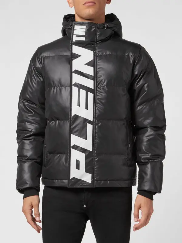Philipp Plein Padded Technical Fabric Puffer Jacket With Hood And Logo - Black