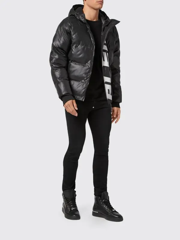 Philipp Plein Padded Technical Fabric Puffer Jacket With Hood And Logo - Black