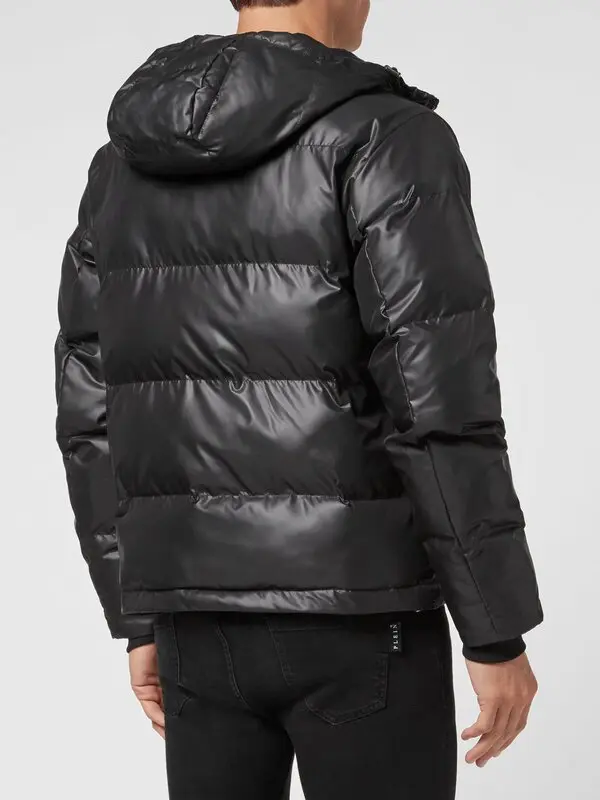 Philipp Plein Padded Technical Fabric Puffer Jacket With Hood And Logo - Black