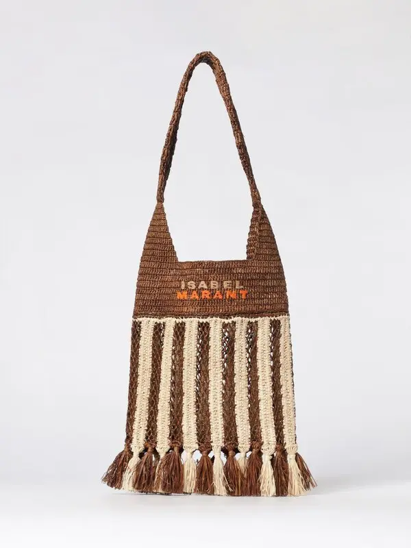 Isabel Marant Étoile Crochet Striped Raffia Bag With Embroidered Logo