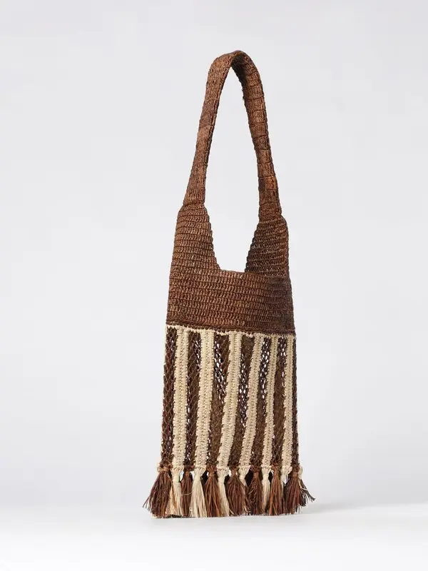 Isabel Marant Étoile Crochet Striped Raffia Bag With Embroidered Logo