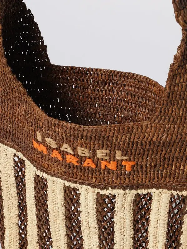 Isabel Marant Étoile Crochet Striped Raffia Bag With Embroidered Logo