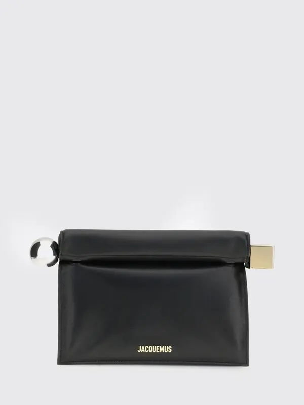Jacquemus Rond Carré Handheld Clutch In Smooth Lamb Leather With Logo - Black