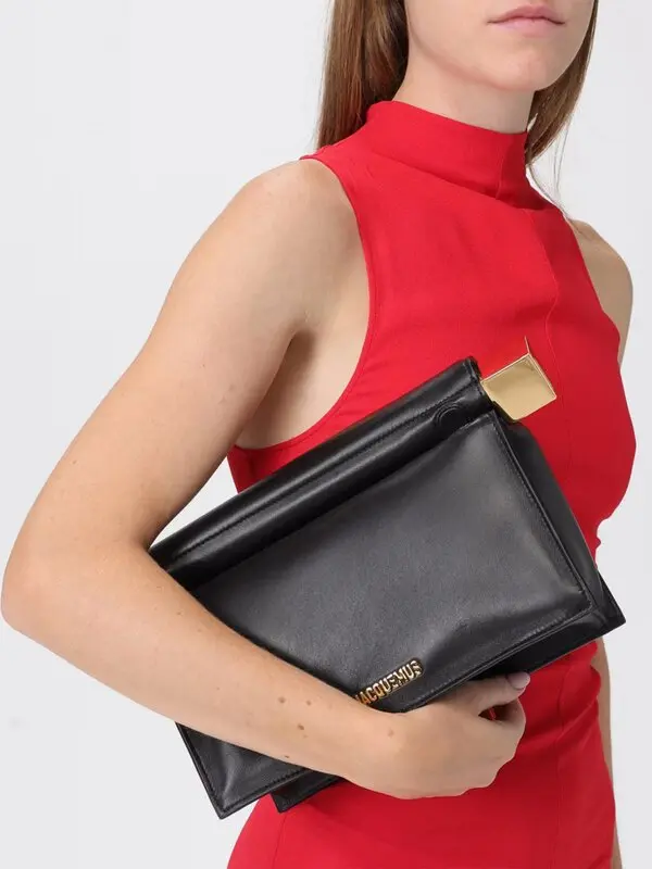 Jacquemus Rond Carré Handheld Clutch In Smooth Lamb Leather With Logo