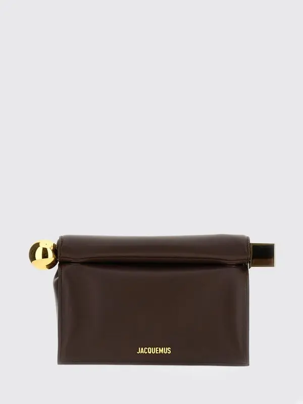 Jacquemus Rond Carré Handheld Clutch In Smooth Lamb Leather With Logo - Brown
