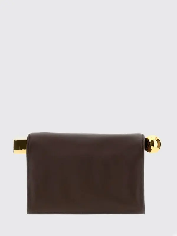 Jacquemus Rond Carré Handheld Clutch In Smooth Lamb Leather With Logo - Brown