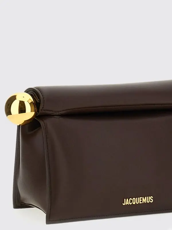 Jacquemus Rond Carré Handheld Clutch In Smooth Lamb Leather With Logo - Brown
