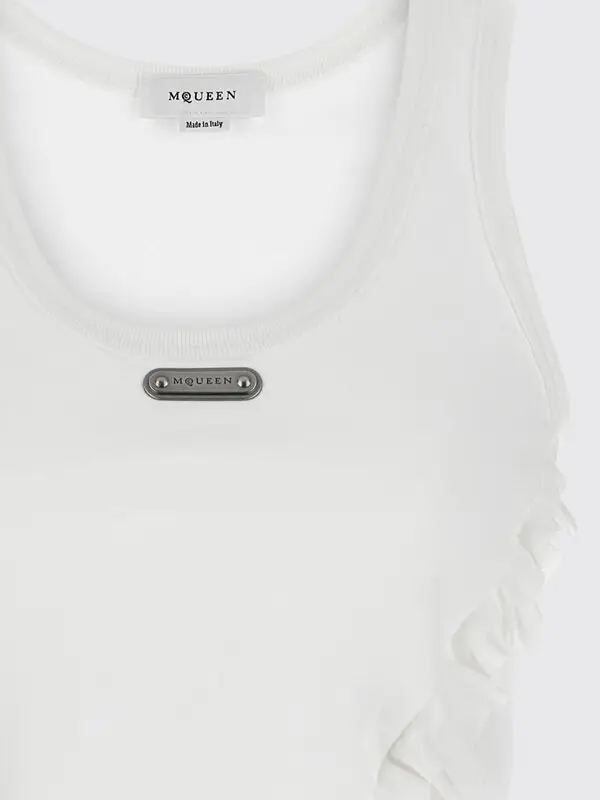 Alexander McQueen Asymmetric Cotton Top With Ruffles