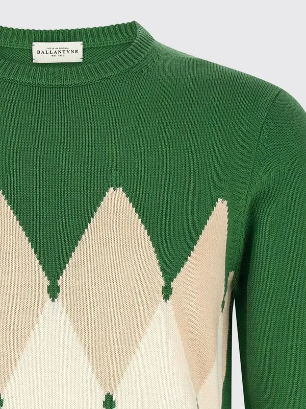 BALLANTYNE Argyle Cotton And Cashmere Blend Crew Neck Sweater With Slim Fit - Green