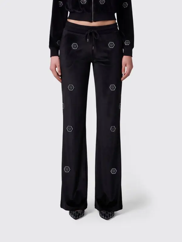 Philipp Plein Low-rise Velvet Jogging Trousers With Hexagon Logo - Black
