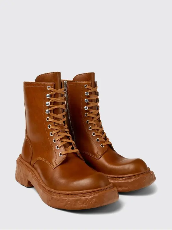 Camper Calfskin Leather Lace-up Combat Boots