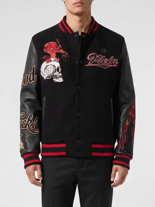 Philipp Plein Embellished Leather Bomber Jacket