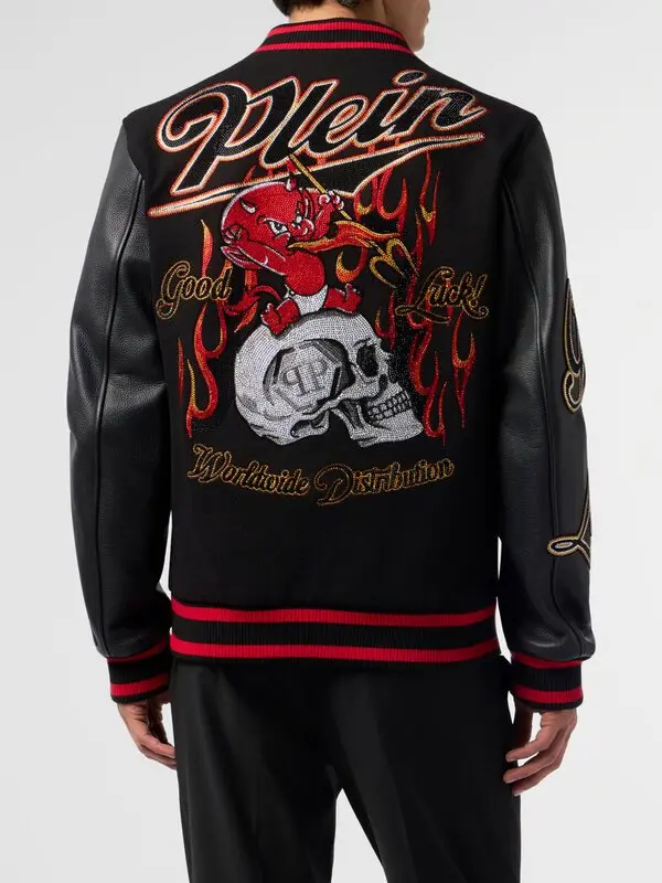Philipp Plein Embellished Leather Bomber Jacket