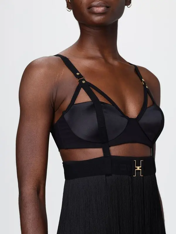 Elisabetta Franchi Light Crepe And Satin Bustier Dress - Black