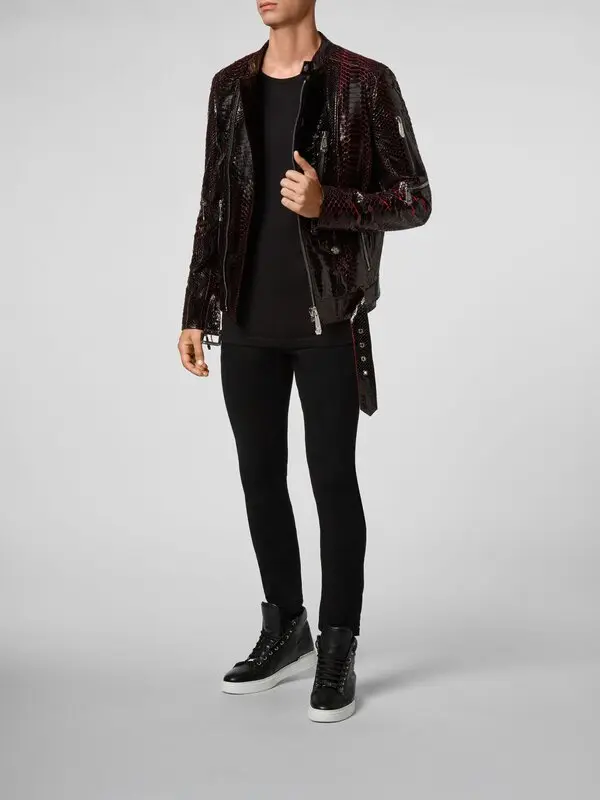 Philipp Plein Embellished Leather Biker Jacket