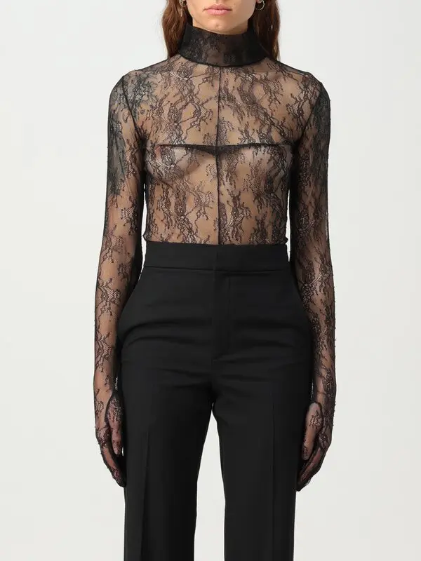 CHB Sheer Lace Mock Neck Bodysuit