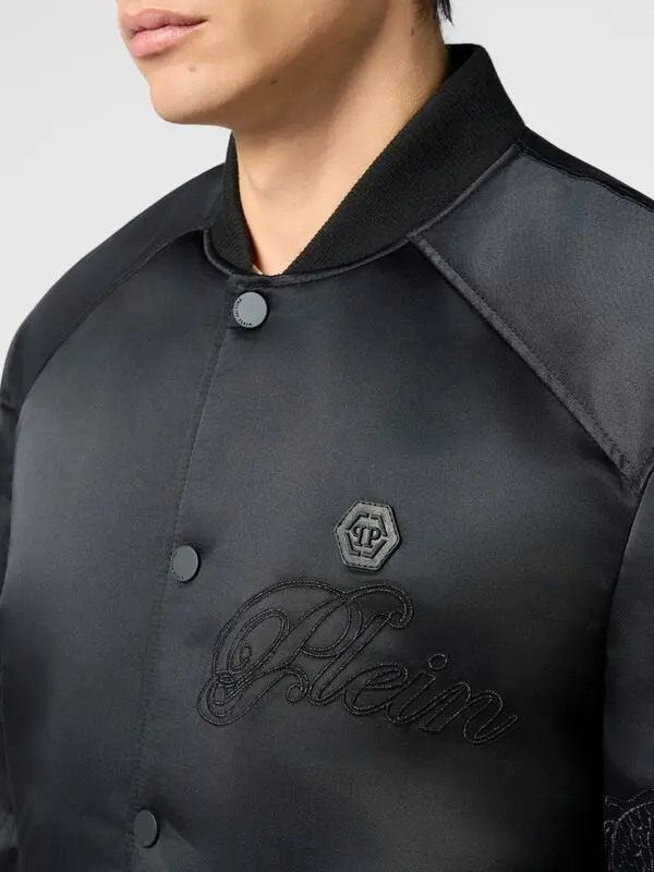 Philipp Plein Satin Bomber Jacket With Embroidered Hexagon Logo