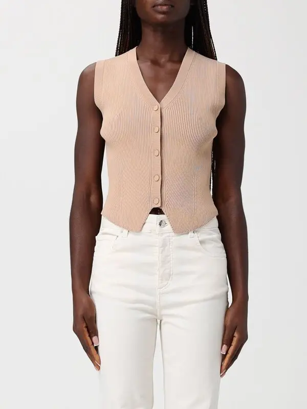 Armani Exchange Ribbed Knit V-neck Waistcoat - Sand