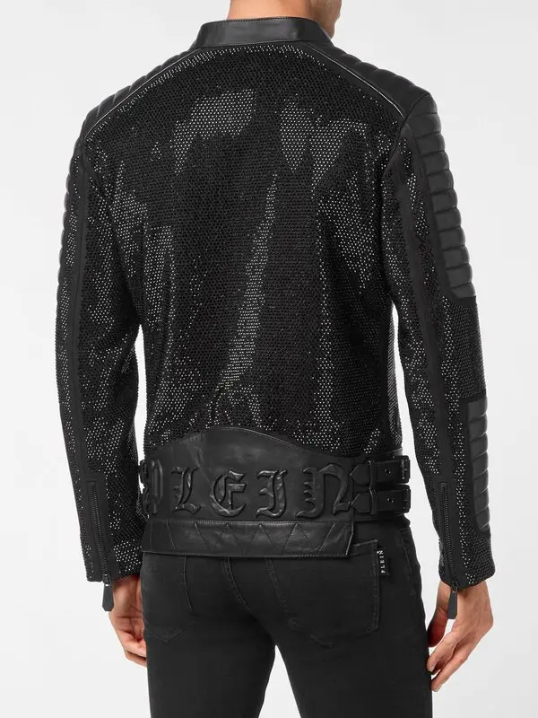 Philipp Plein Embellished Leather Biker Jacket