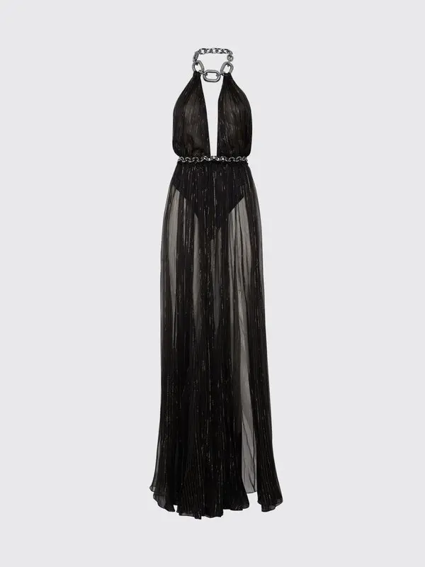 Philipp Plein Long Chiffon Evening Gown With A Halter Neck - Black