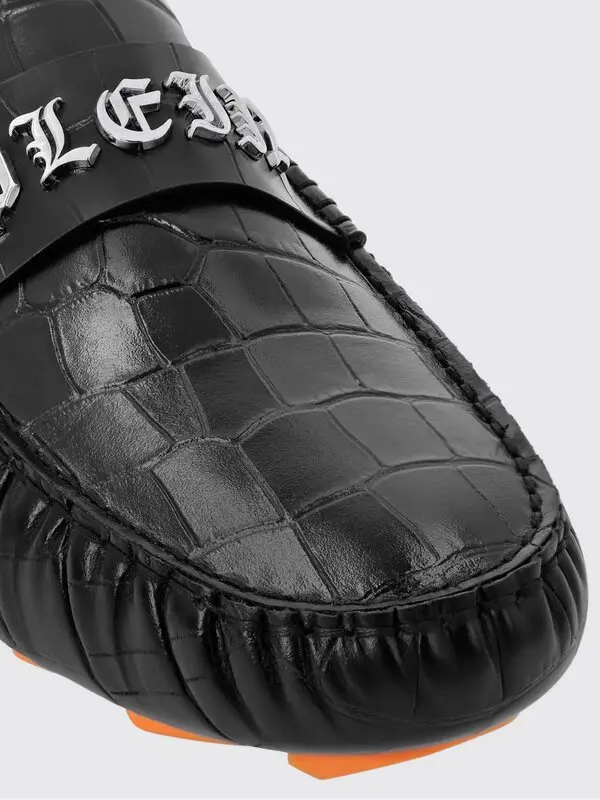 Philipp Plein Crocodile Print Leather Driver Loafers