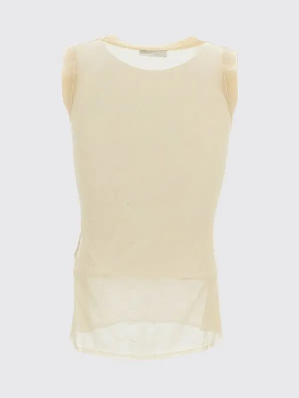 DURAZZI MILANO Sheer Cotton U-neck Sleeveless Top - Beige