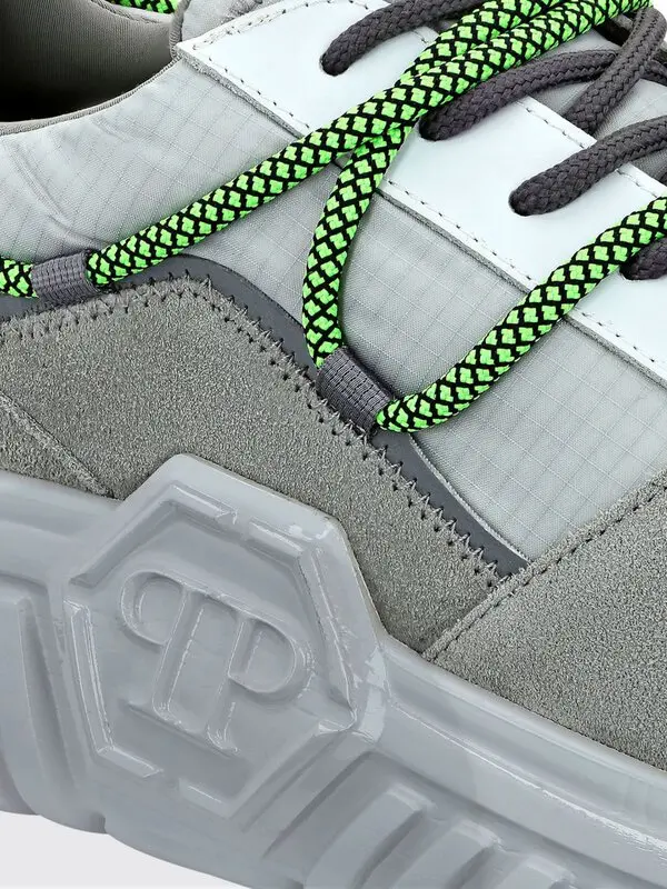 Philipp Plein Nylon And Suede Low-top Sneakers With Hexagon Logo