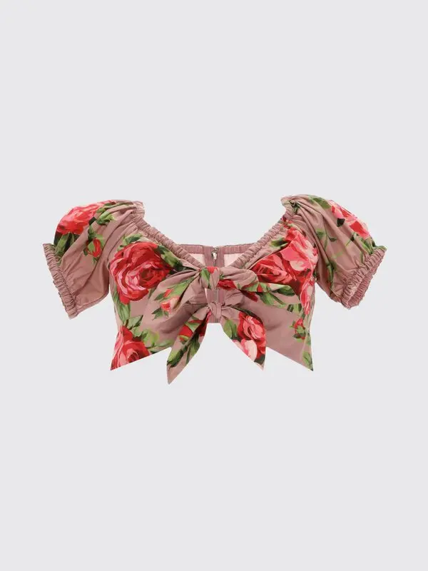 Dolce & Gabbana Cotton Floral Print Off-the-shoulder Cropped Top - Pink
