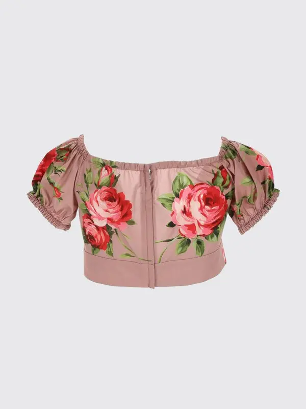 Dolce & Gabbana Cotton Floral Print Off-the-shoulder Cropped Top - Pink