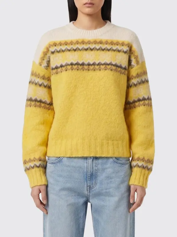 GANNI Jacquard Wool Crewneck Sweater With Abstract Pattern - Yellow