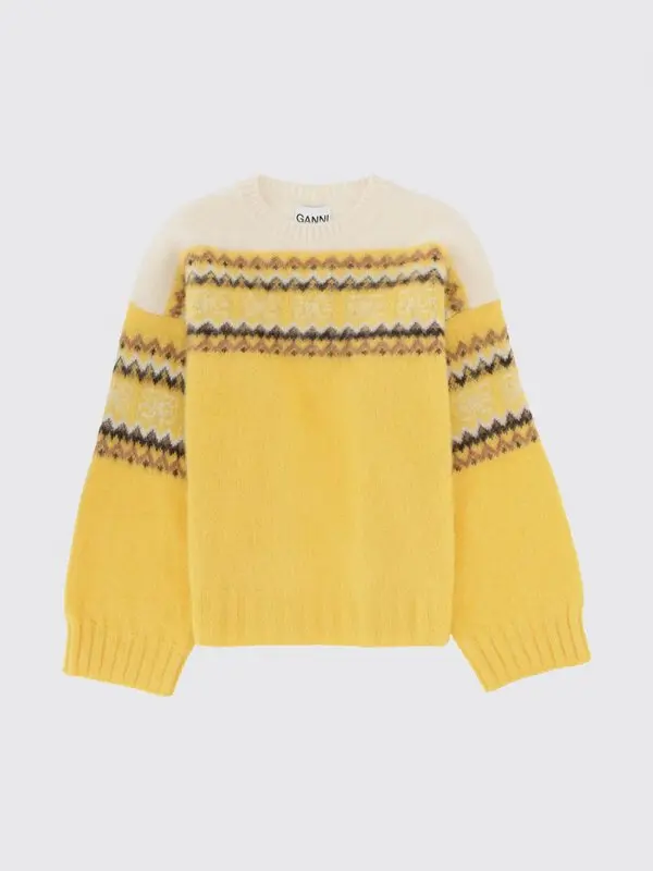 GANNI Jacquard Wool Crewneck Sweater With Abstract Pattern