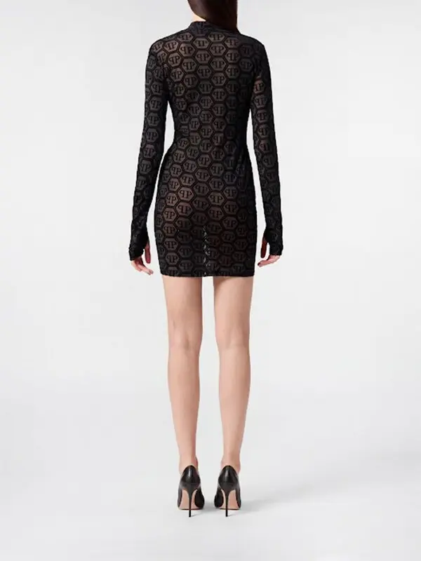 Philipp Plein Tulle Monogram Logo Mini Dress