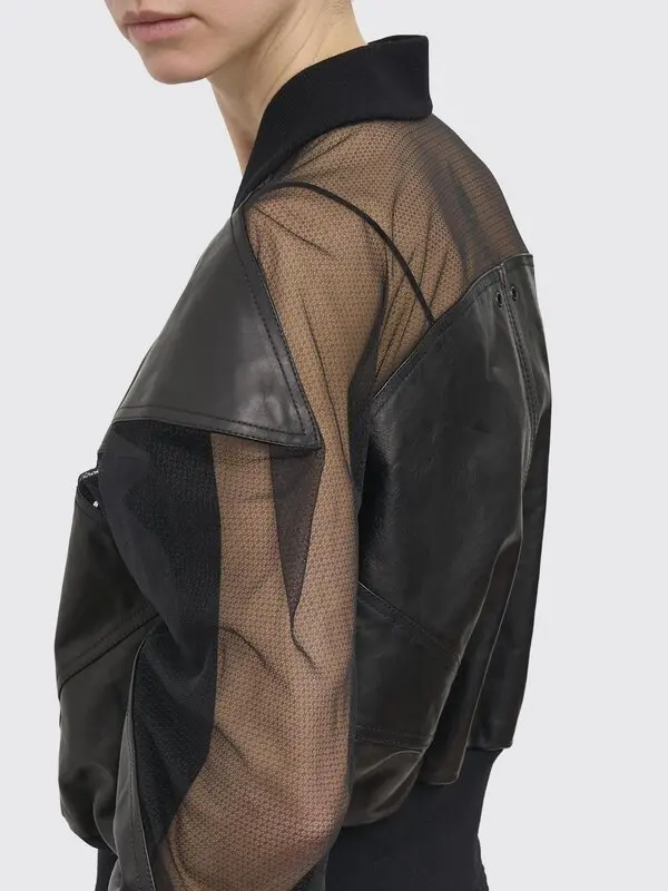 YEHUAFAN Leather And Tulle Bomber Jacket