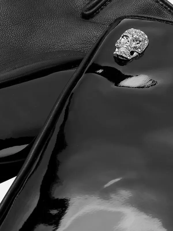 Philipp Plein Leather And Patent Gloves With Embellished Skull Detail