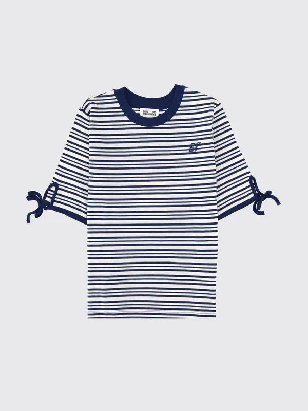 Baum Und Pferdgarten Striped Cotton T-shirt With Embroidered Logo And Tie Detail Sleeves