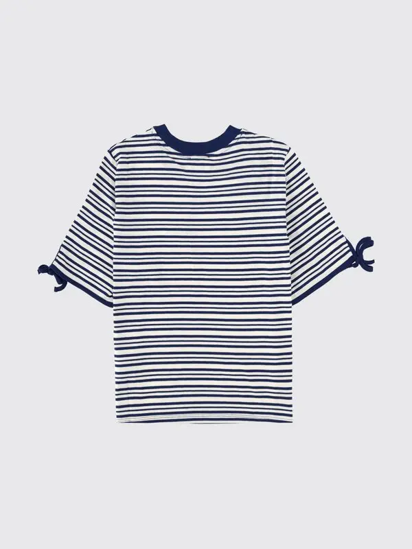 Baum Und Pferdgarten Striped Cotton T-shirt With Embroidered Logo And Tie Detail Sleeves