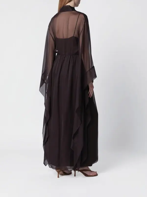Alberta Ferretti Long Silk V-neck Wide Sleeve Caftan