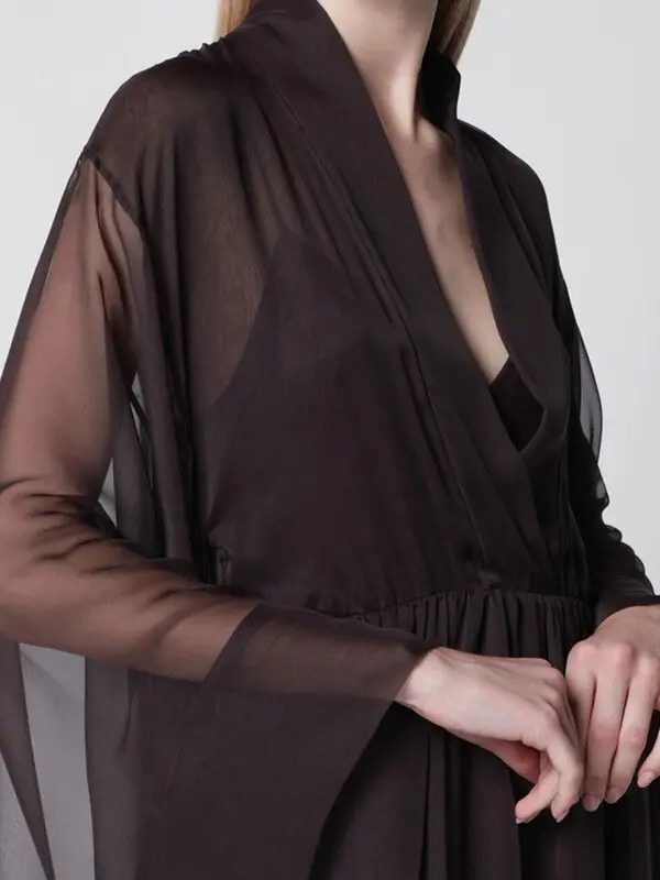 Alberta Ferretti Long Silk V-neck Wide Sleeve Caftan