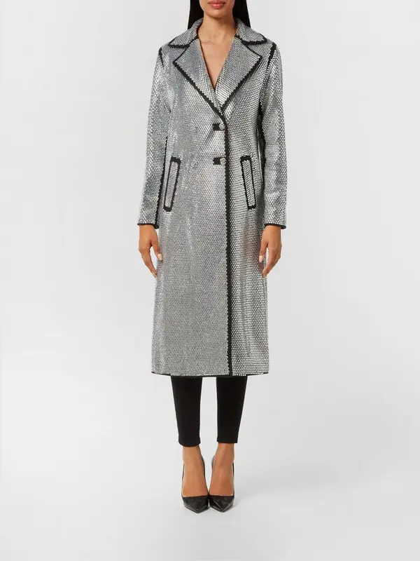 Philipp Plein Long Double-breasted Coat With Crystals And Peak Lapels