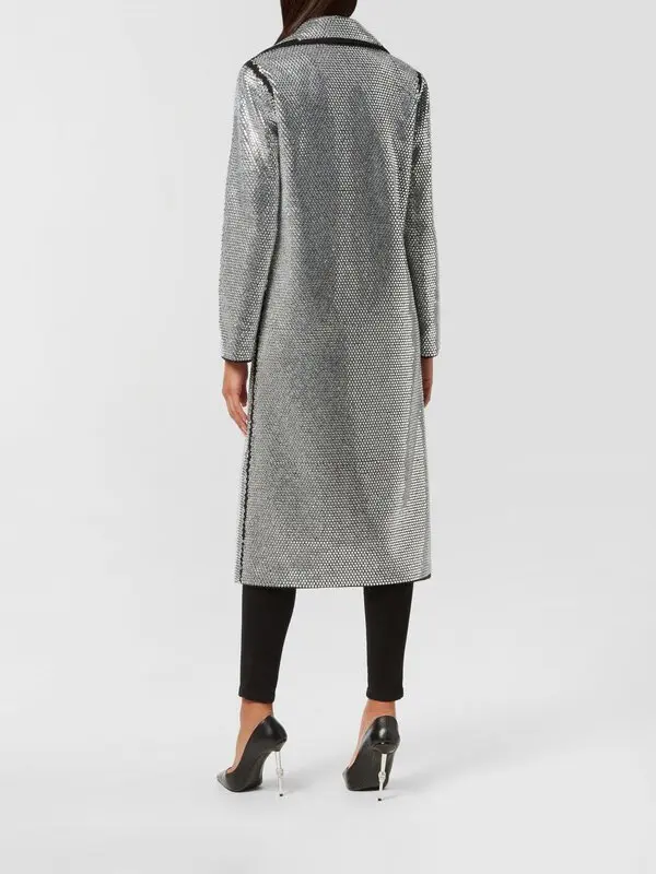 Philipp Plein Long Double-breasted Coat With Crystals And Peak Lapels
